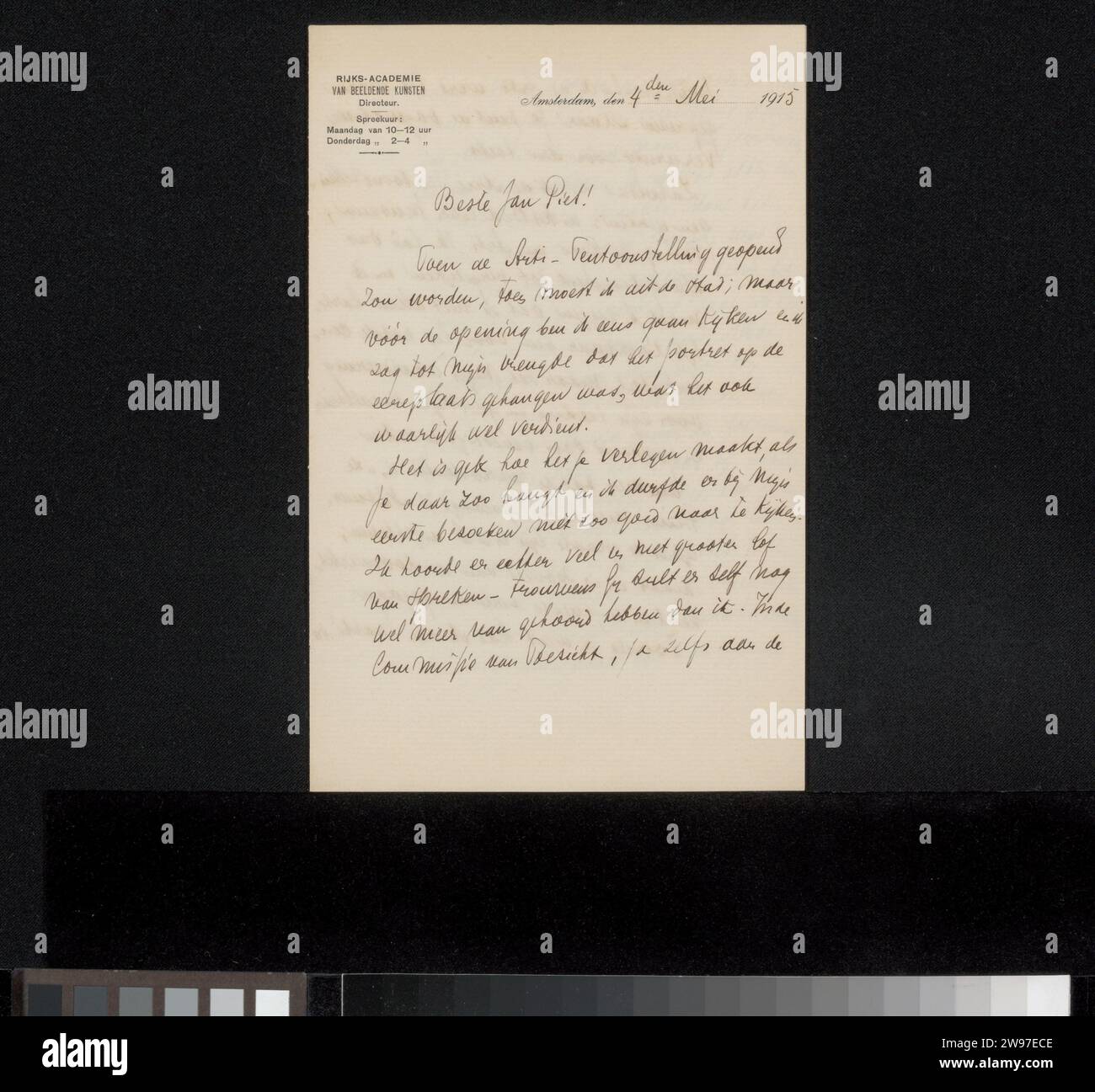 Letter to Jan Veth, Rijksakademie van Visual Arts, 1915 letter ...