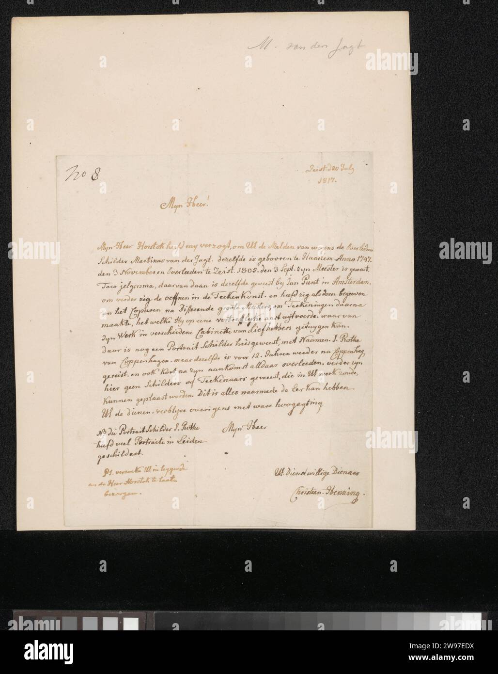 Letter to Adriaan van der Willigen, Christian Henning, 1817 letter ...