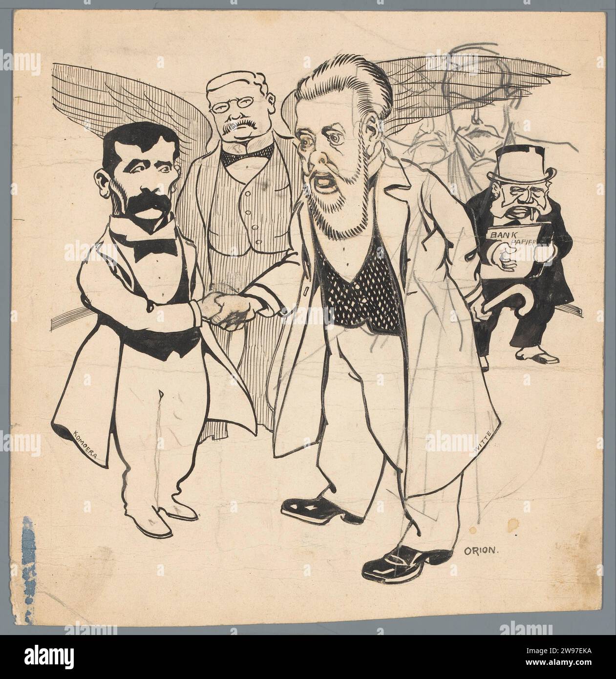 Peace between Japan and Russia in 1905, Patricq Kroon, 1905 drawing ...