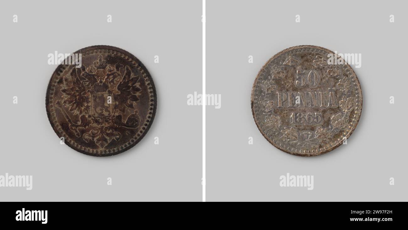 50 pence uit Finland van tsar Alexander II, 1865 ,, 1865 coin Silver ...