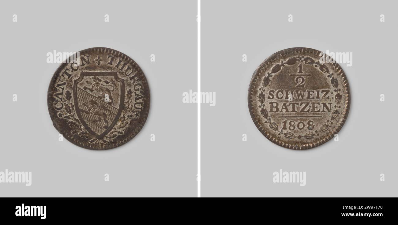 ½ Swiss bats uit Het Kanton Thurgau, 1808 ,, 1808 coin Silver coin ...