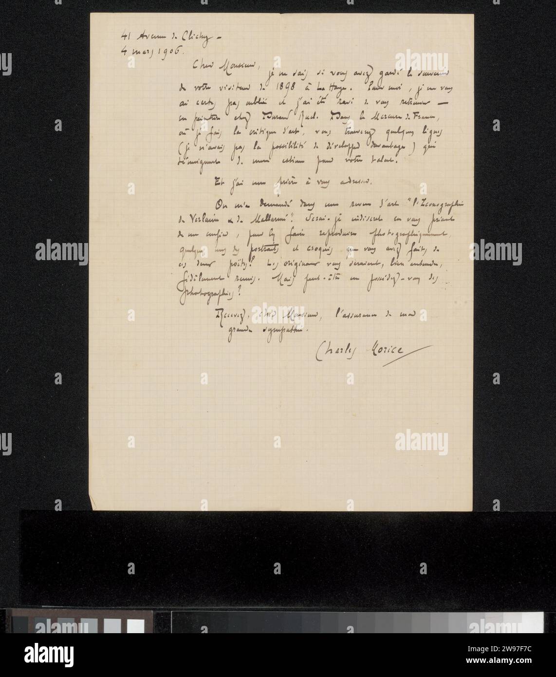 Letter to Philip Zilcken, Charles Morice, 1906 letter Paris ink writing ...