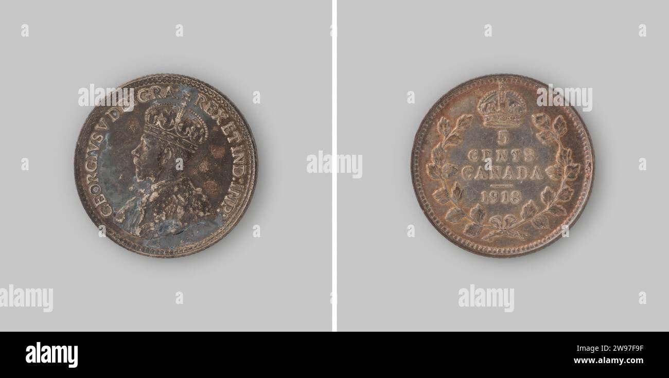 5 cents uit Canada, 1918, , 1918 coin Silver coin. Front: crowned bust ...