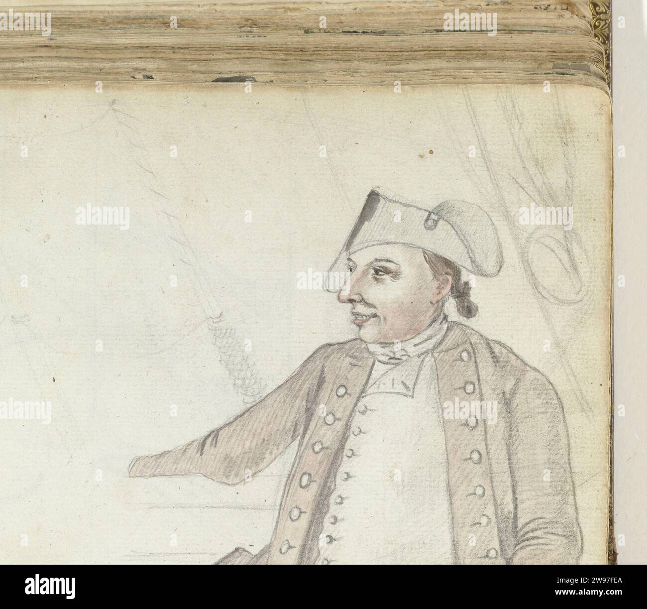 VOC officer on ship, Jan Brandes, 1778 - 1787 drawing Color drawing of ...