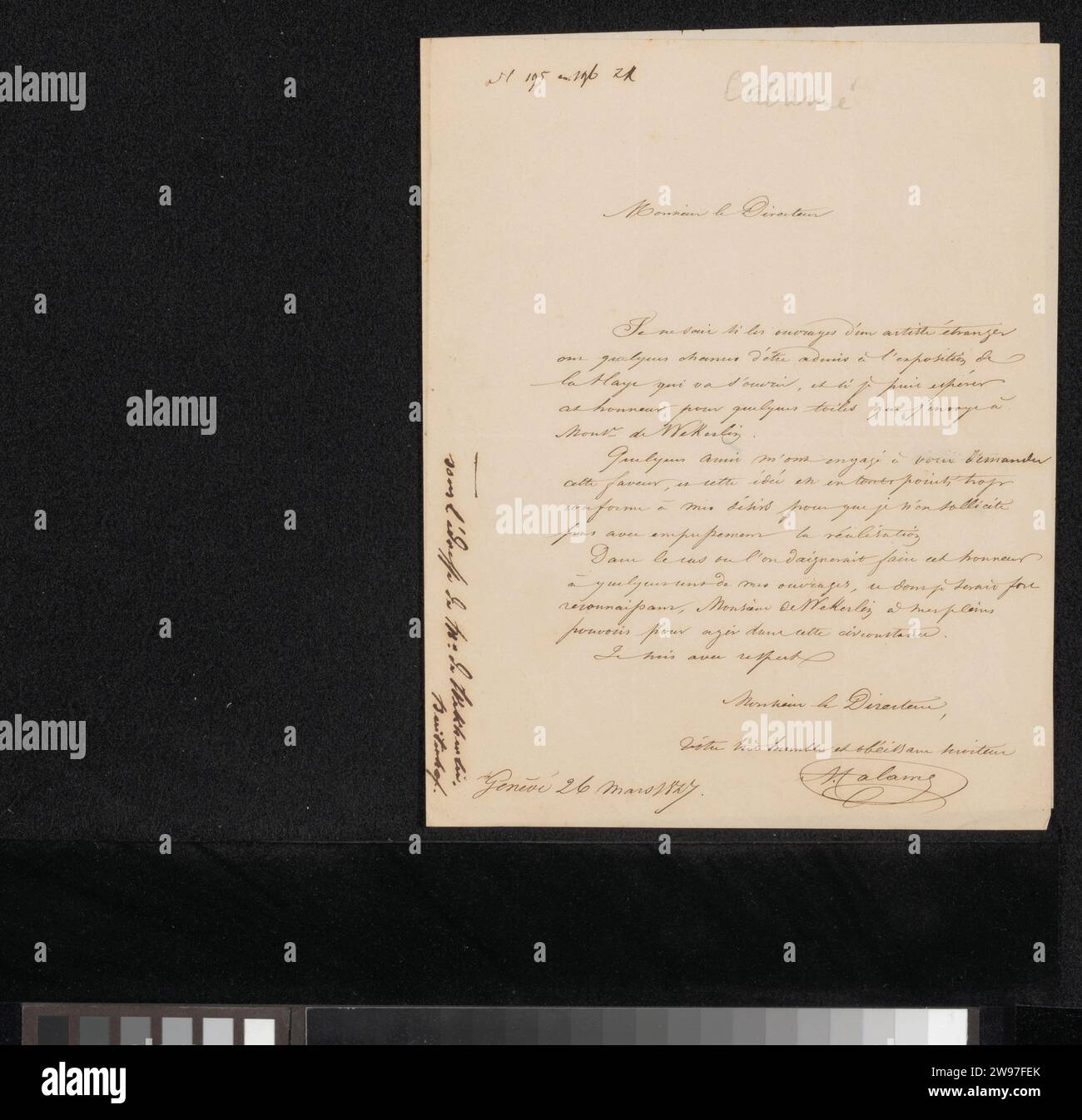 Letter to Unknown, Alexandre Calame, 1847 letter Geneva paper. ink ...