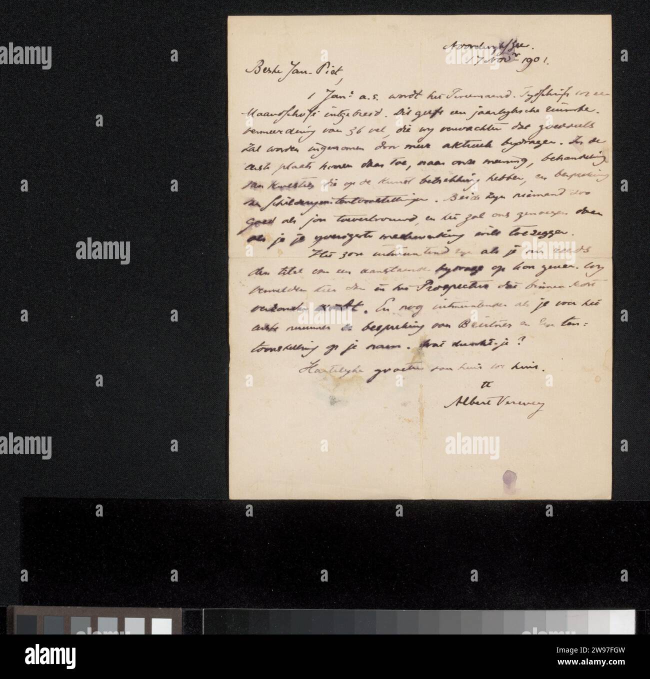 Letter to Jan Veth, Albert Verwey, 1901 letter Noordwijk aan Zee paper ...