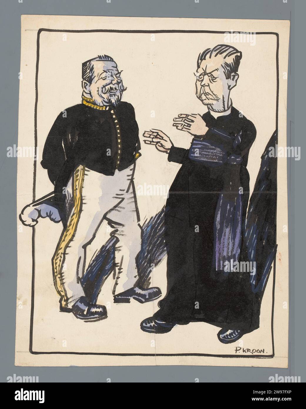Minister and a priest, Patricq Kroon, 1920 - 1930 drawing A smiling ...