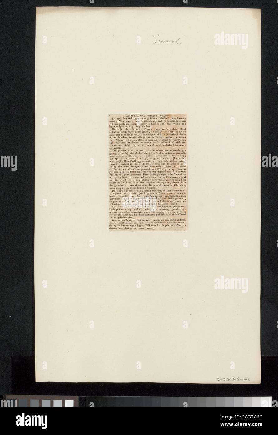 Newspaper clipping concerning Willem Karel Frederik Travers, Anonymous ...