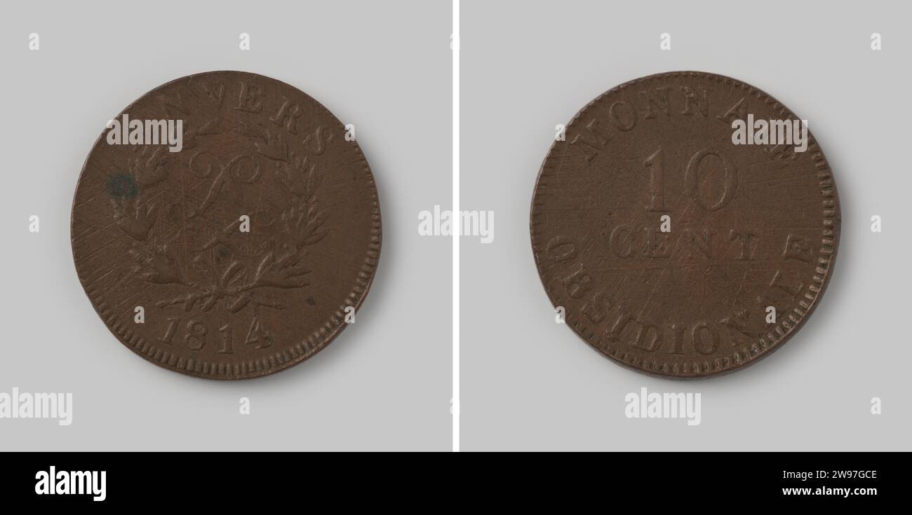 Ten centimes, emergency coin from Antwerp in the name of King Louis ...