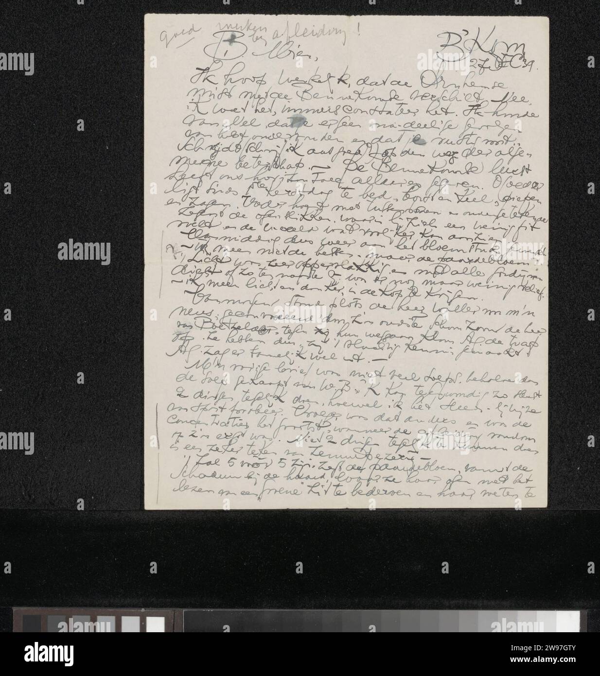 Letter to Mien Cambier van Nooten, Dick Ket, 1939 letter Bennekom paper ...