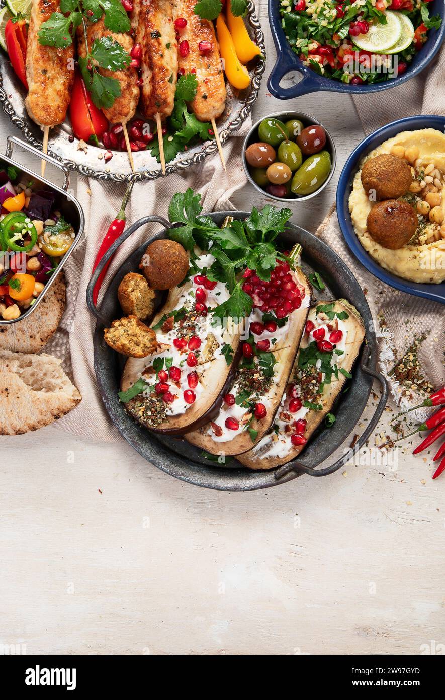 Middle eastern or Arabic dishes on light background. Tasty traditional ...