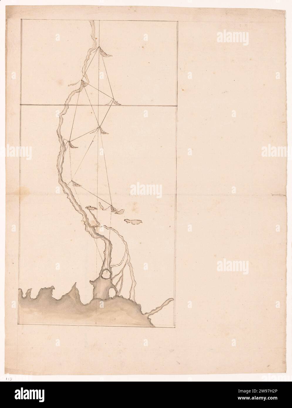 Triangle measurement along a river, Jan Brandes, 1770 - 1808 drawing ...