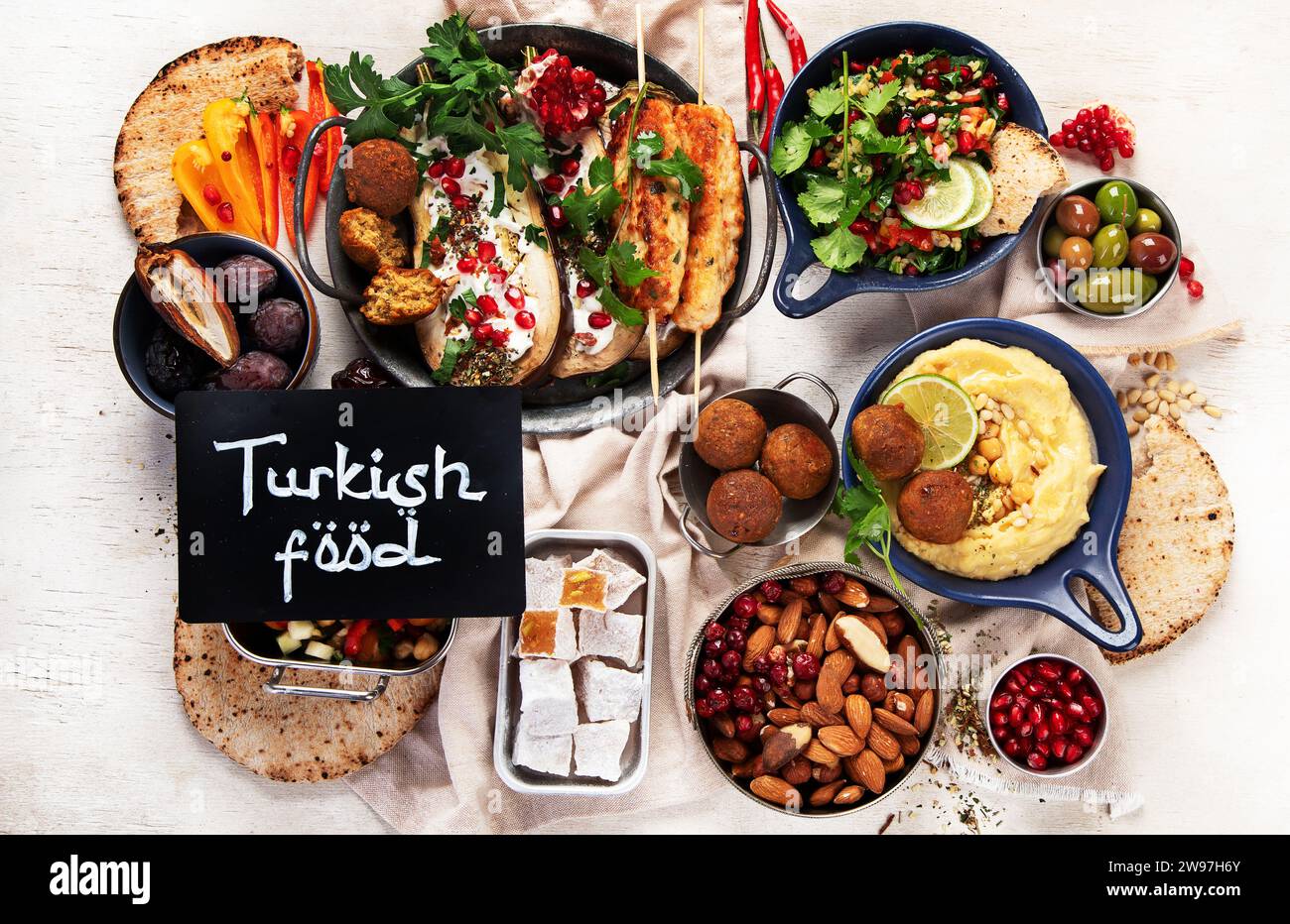 Middle eastern or Arabic dishes on light background. Tasty traditional ...