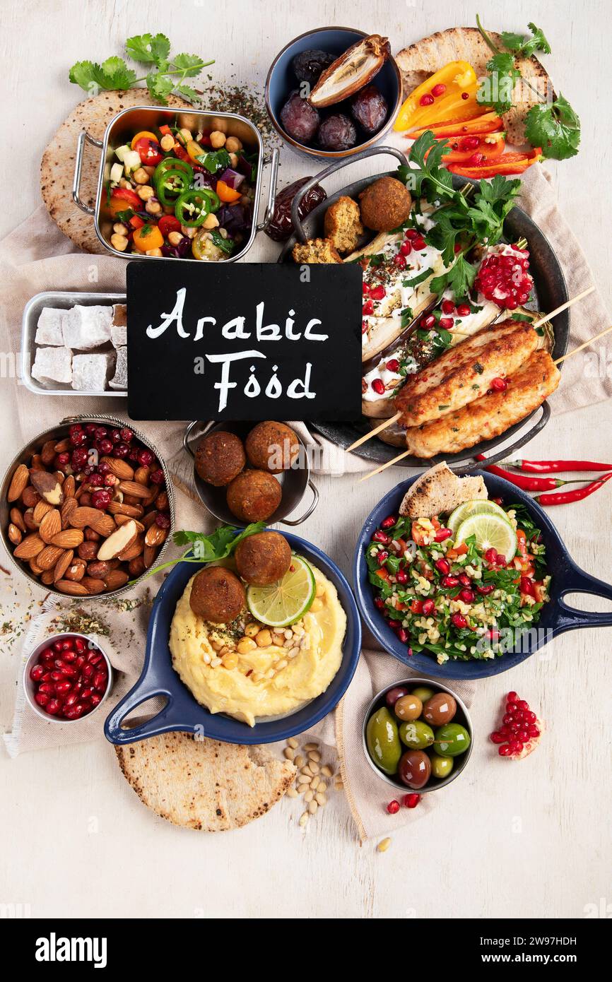 Middle eastern or Arabic dishes on light background. Tasty traditional ...