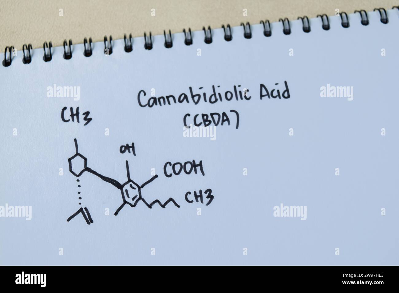 Cannabidiolic Acid (CBDA) molecule written on the book. Structural ...