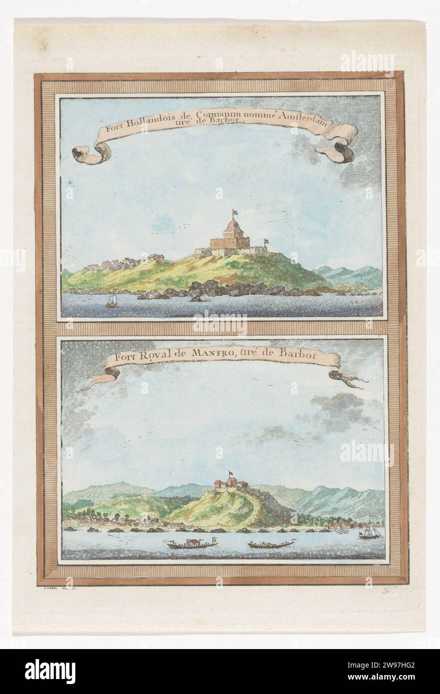Fort Amsterdam in Cormantijn on the Goudkust, 1746 print Leaf with two ...
