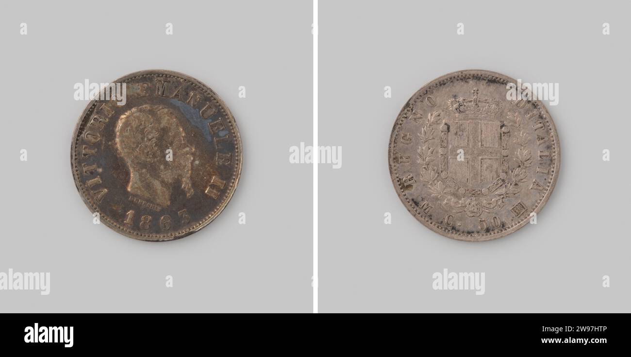 50 centesimi from Italy of King Vittorio Emanuele II, 1863 ,, 1863 coin ...
