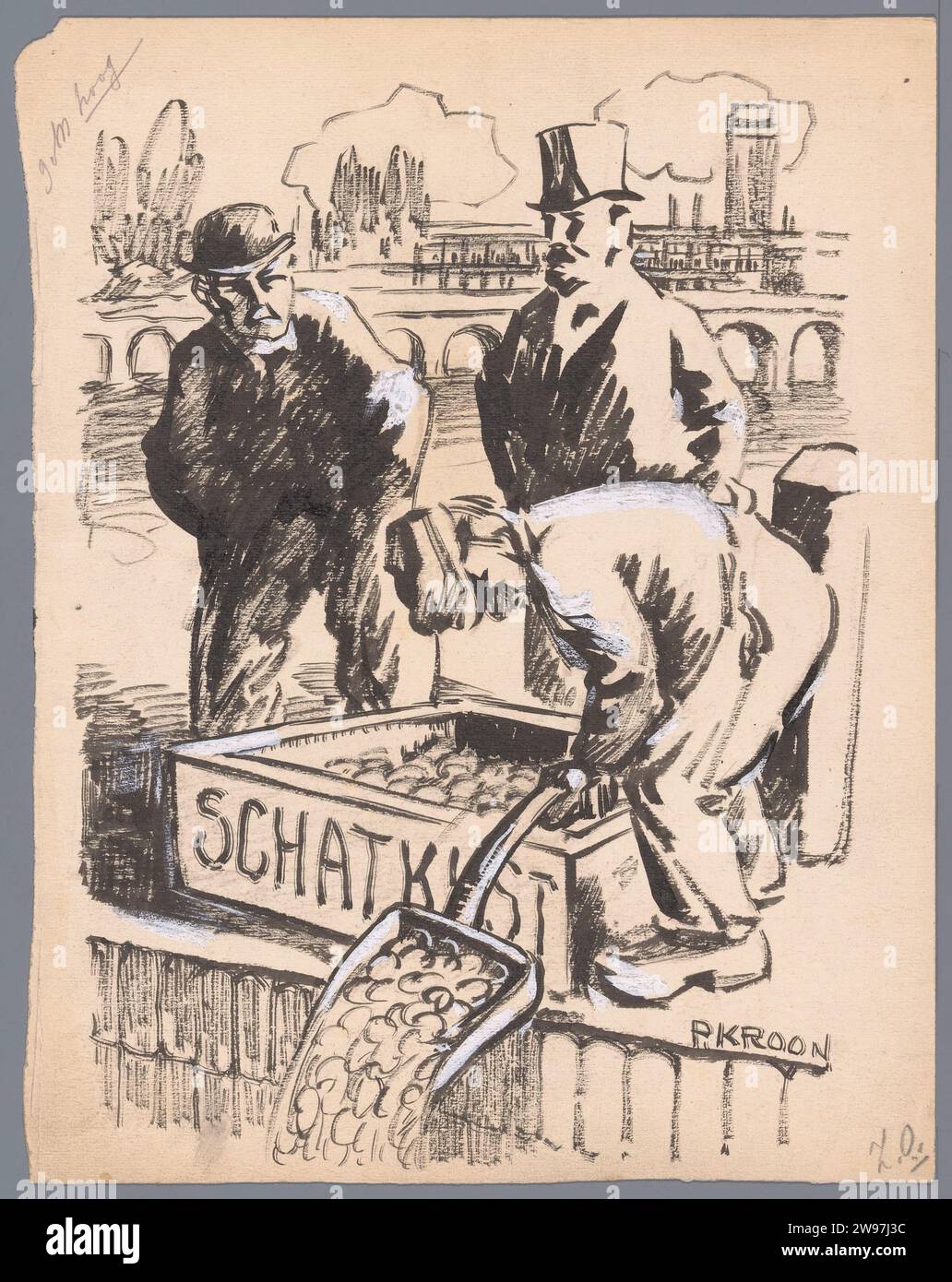 Worker creates money from the treasury, Patricq Kroon, 1900 - 1940 ...