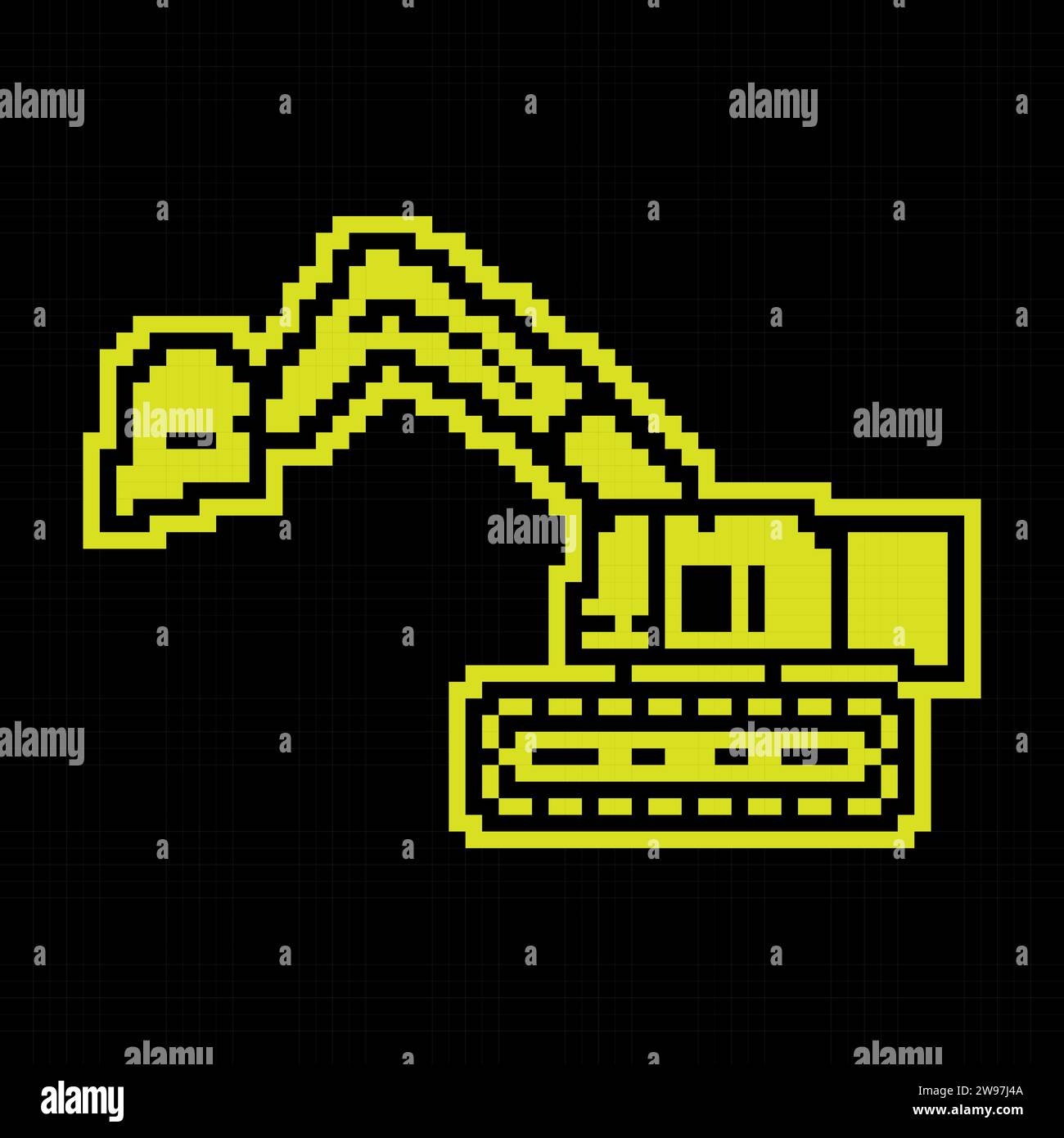 Pixel silhouette icon. Heavy excavator machine for construction and ...