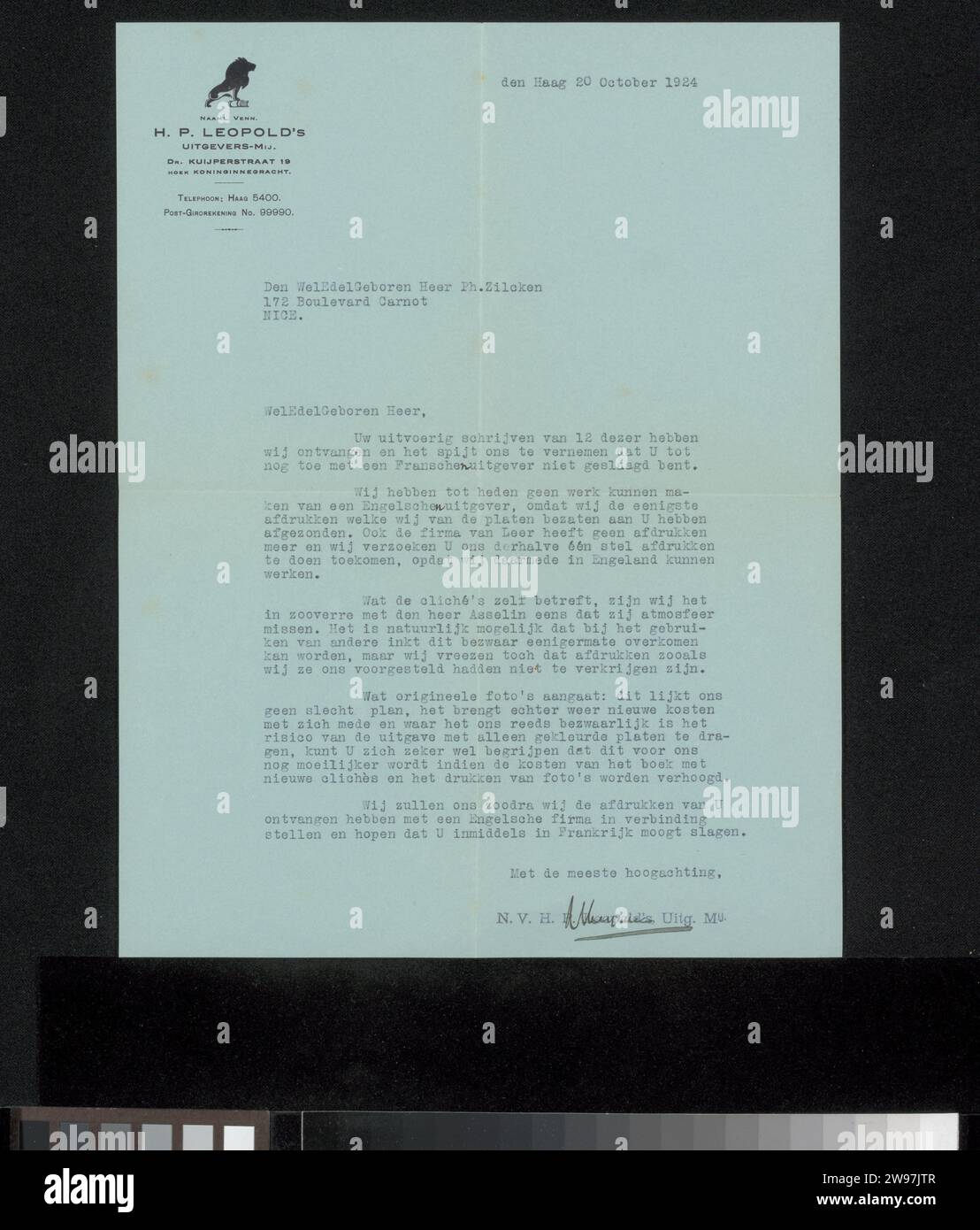 Letter to Philip Zilcken, 1924 letter The Hague paper. ink. pencil ...