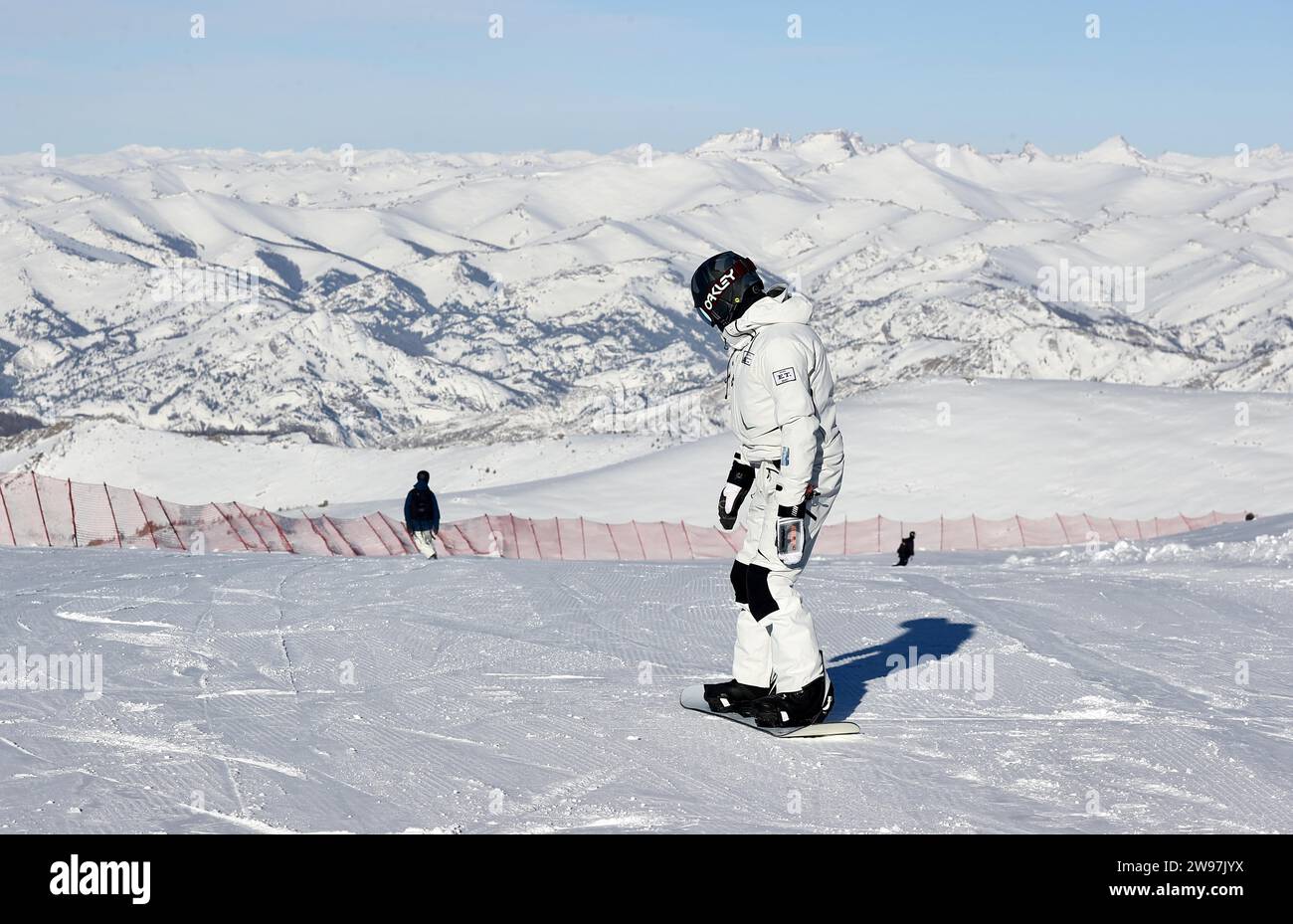**CHINESE MAINLAND, HONG KONG, MACAU AND TAIWAN OUT** Tourists ski at ...