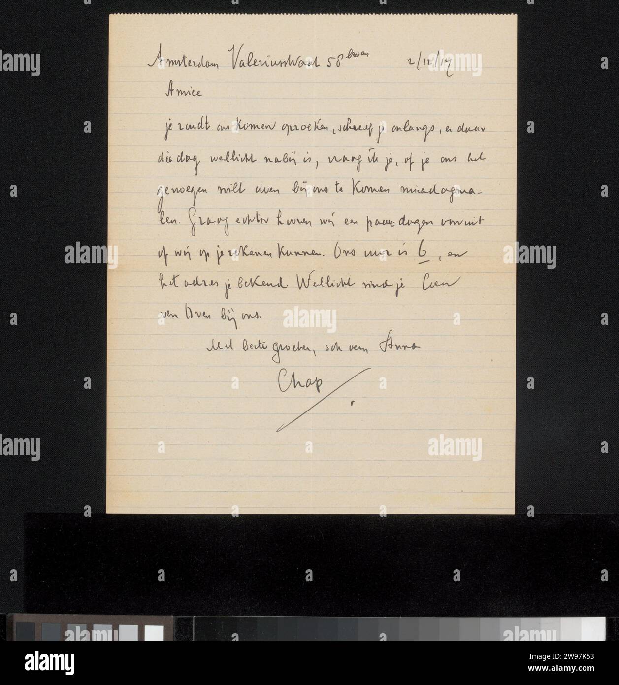 Letter to Jan Veth, Chap van Deventer, 1917 letter Amsterdam ink ...