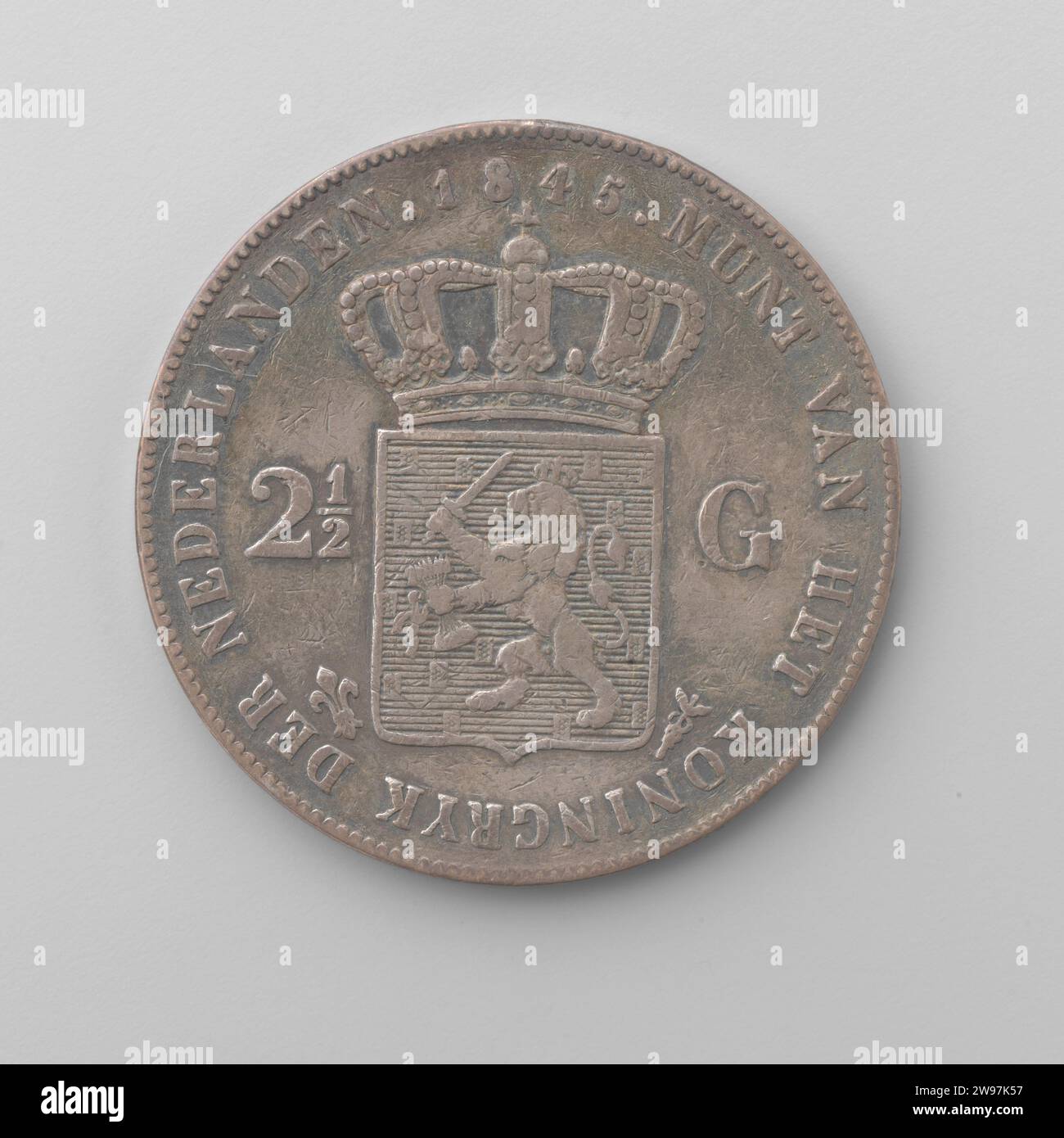 Dutch 2½ guilders, 1845, Willem II (King of the Netherlands), 1845 coin ...