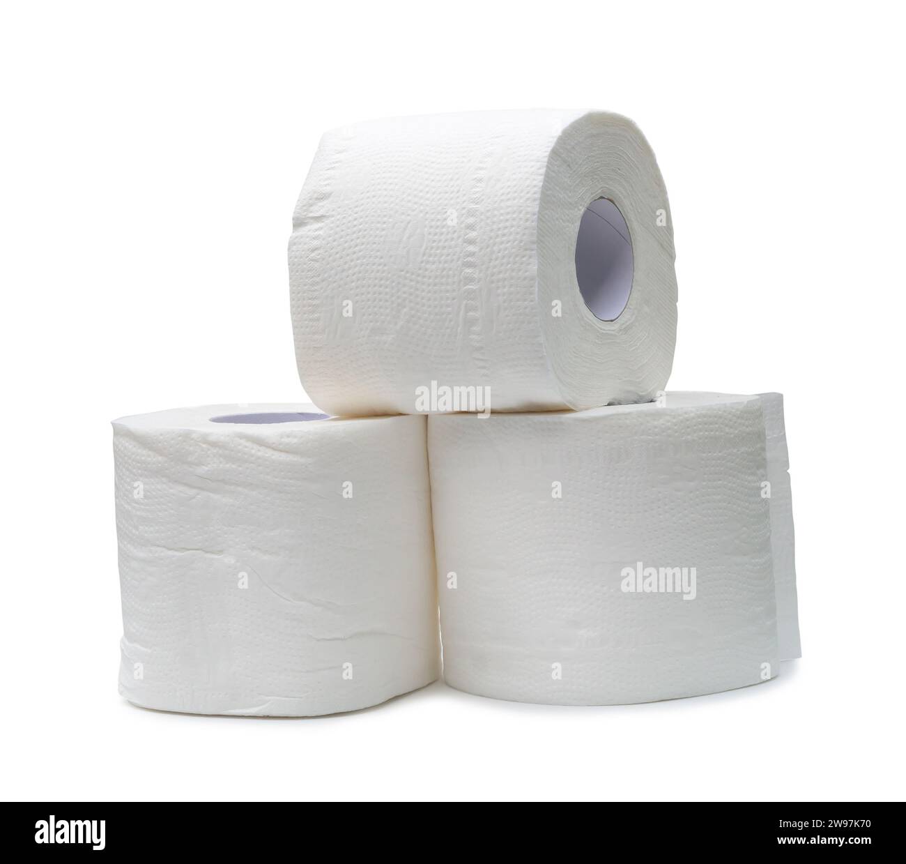 three rolls of white tissue paper or napkin in stack prepared for use ...