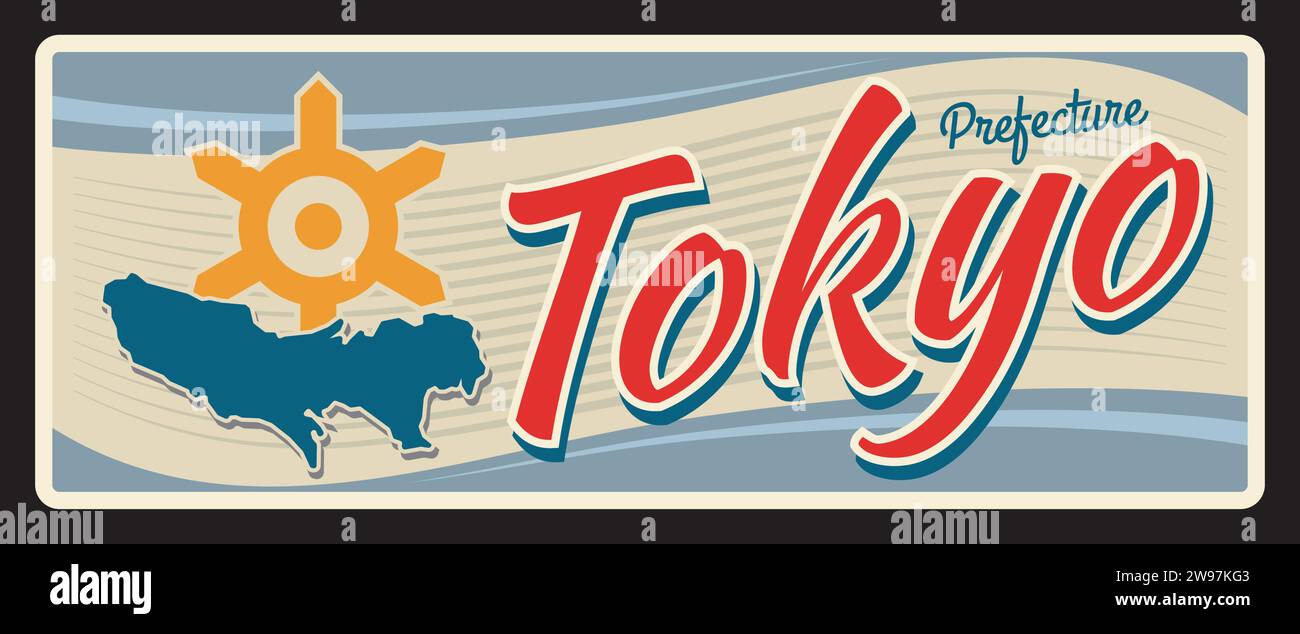 Tokyo prefecture or region of Japan old plaque. Vector travel plate ...