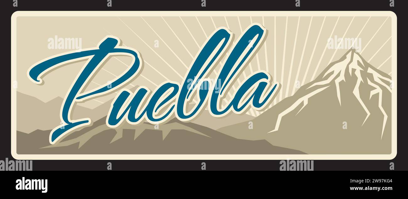 Free and Sovereign State of Puebla, Mexican estado. Vector travel plate ...