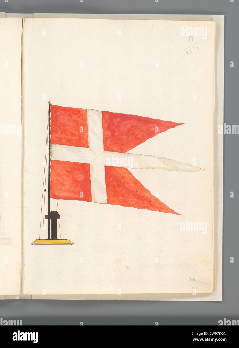 Flag of Denmark, Anonymous, 1667 - 1670 drawing Flag of Denmark. White ...