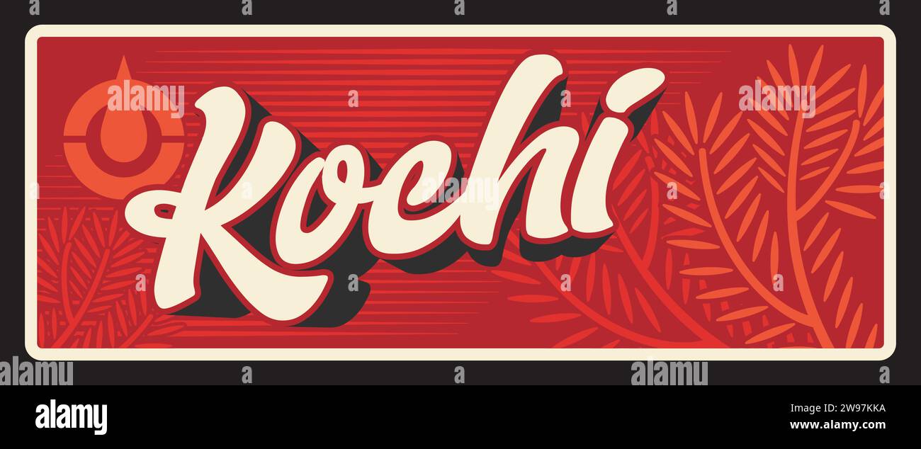 Kochi vector plate, Japan prefecture metal sign. Japanese region retro ...