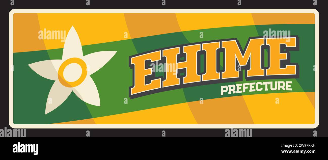 Ehime tin vector plate, Japan prefecture sign. Japanese region vintage ...