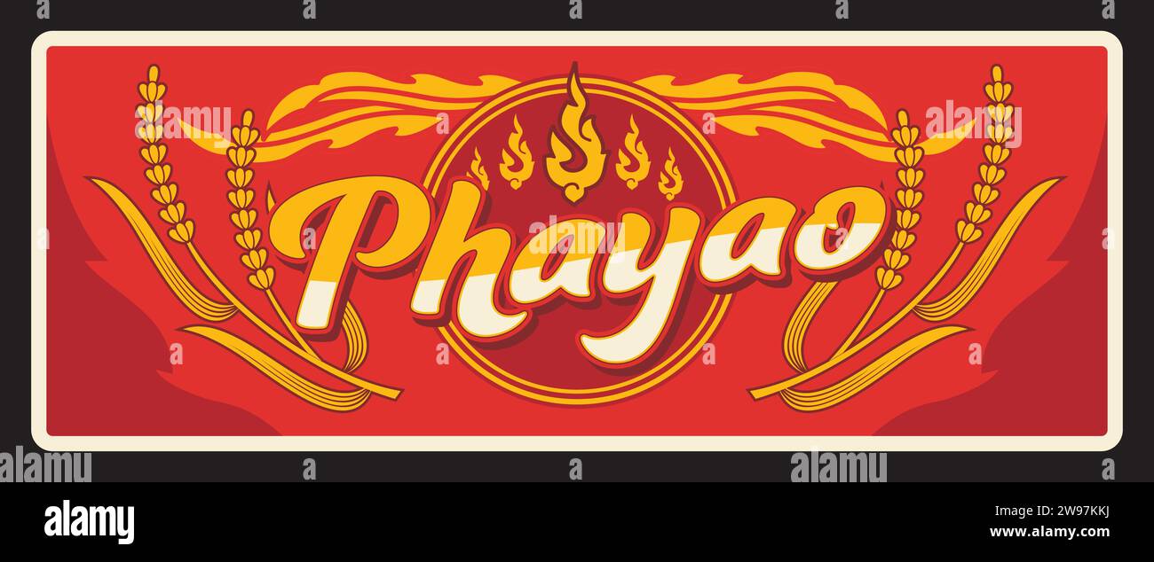 Phayao province of Thailand vector retro travel plate with Thai seal ...
