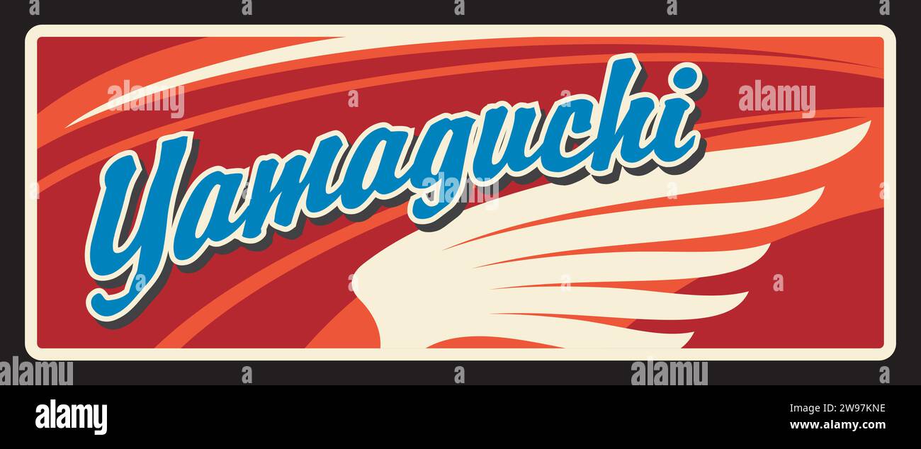 Yamaguchi Japan prefecture retro travel plate with crane wing. Japan ...