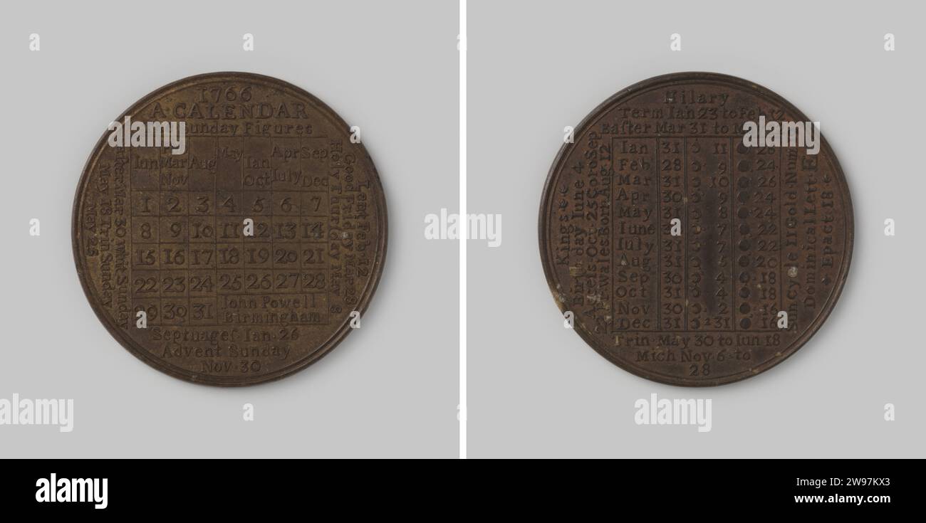 English Calendar Tenning 1766, Joseph John Powell, 1766 history medal ...