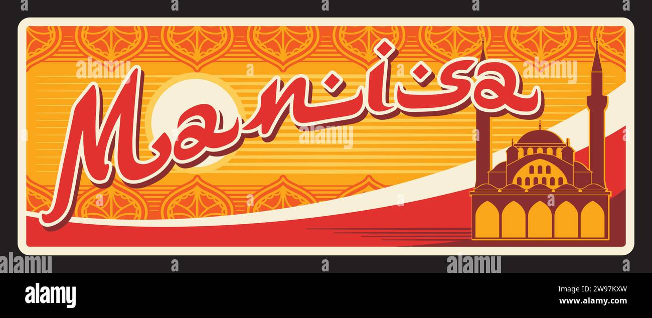 Manisa Turkish province retro travel plate, Turkey tourist destination ...