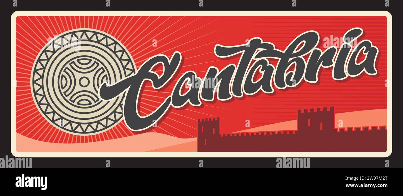 Cantabria Spanish retro travel plate. Spain region tin sign with coat ...