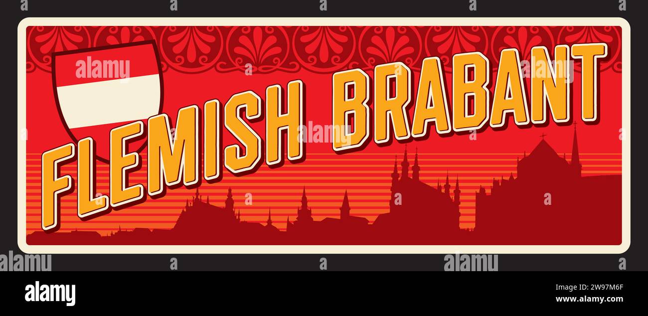 Flemish Belgian region retro travel plate and tourist sticker, vector ...