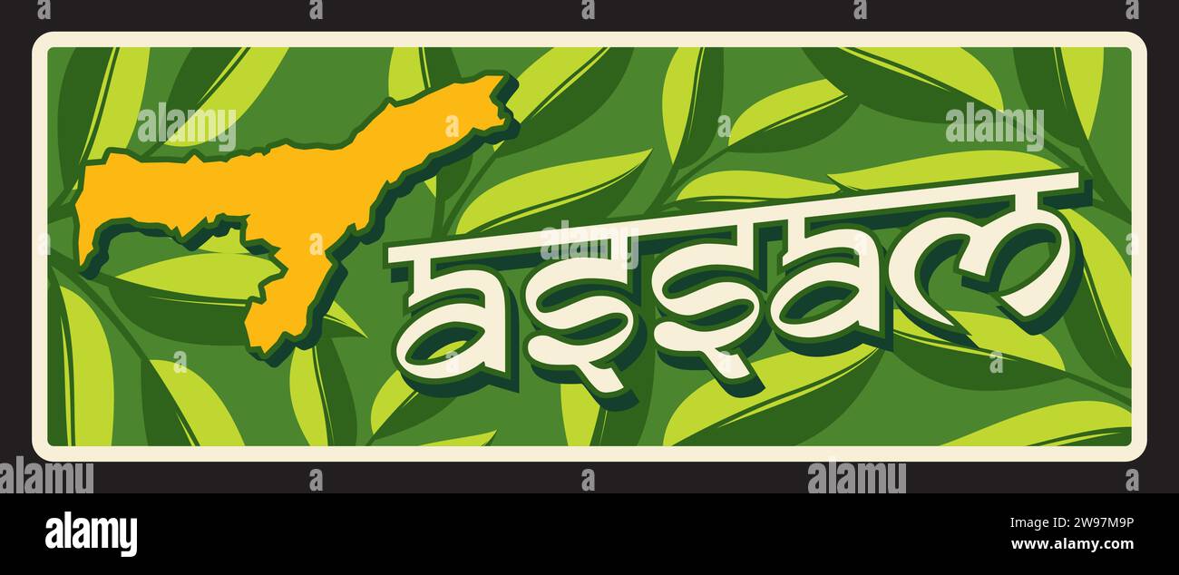 Assam Indian state, India retro travel plate vector tin sign. Indian ...
