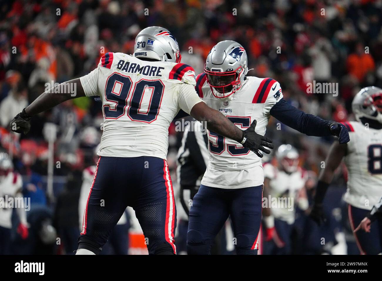 New England Patriots defensive tackle Christian Barmore (90) celebrates ...