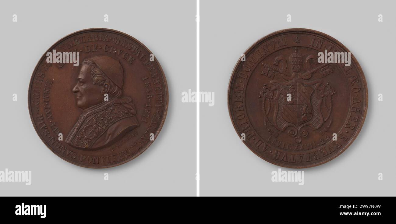 Pius IX, twenty -five years Pope, Salomon de Vries, 1871 history medal ...
