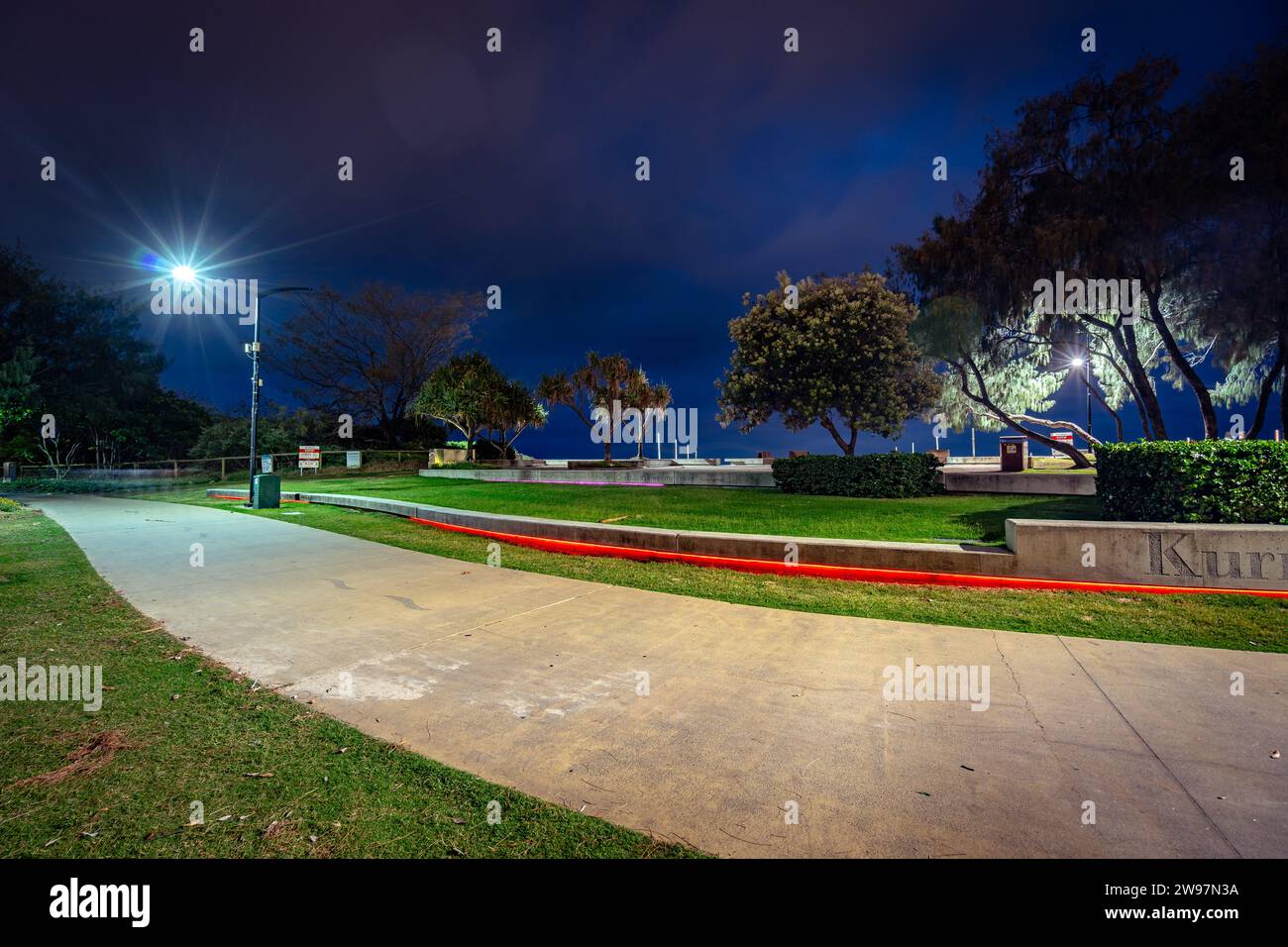Gold Coast, QLD, Australia - Illuminated footpath in Kurrawa Park ...