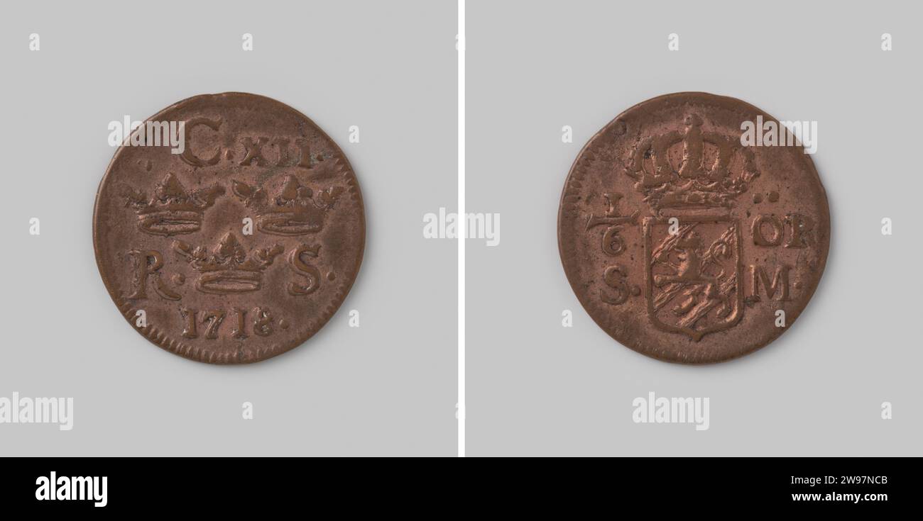 1/6 Öre Silver Mynt from Sweden by Karel XII, 1718 ,, 1718 coin Copper ...