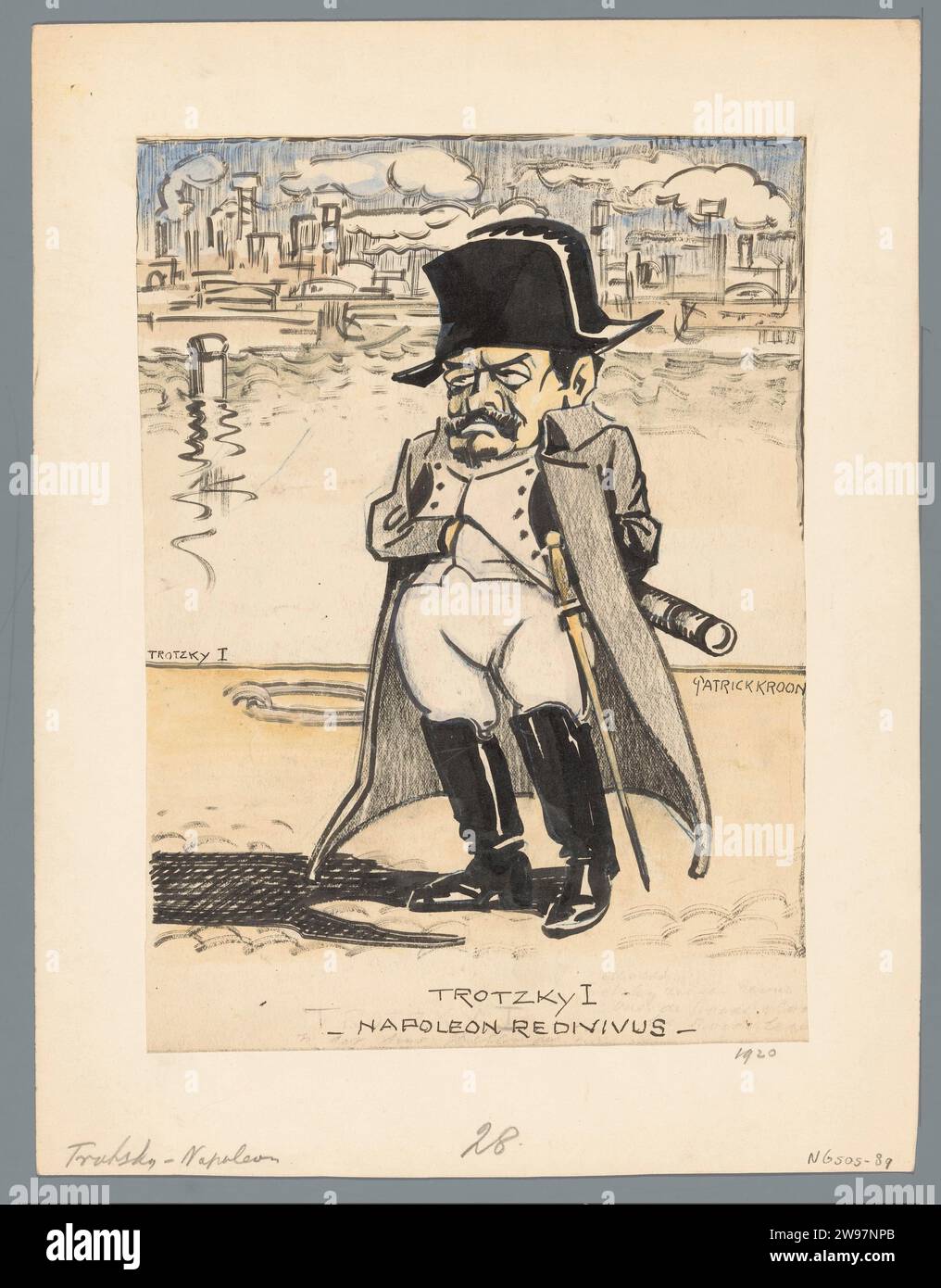 Trotsky as Napoleon, 1920, Patricq Kroon, 1920 drawing Caricature of ...