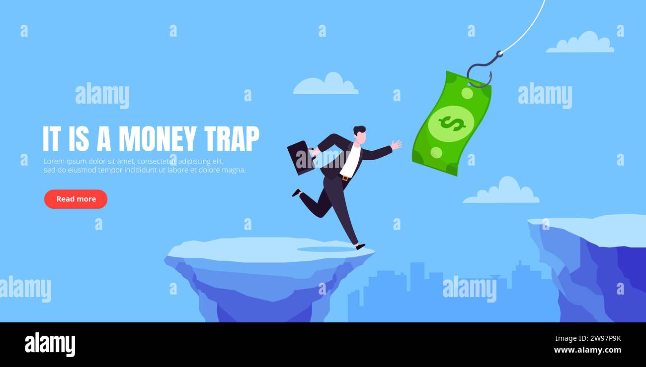 Money trap business concept. Young adult businessman running to catch ...