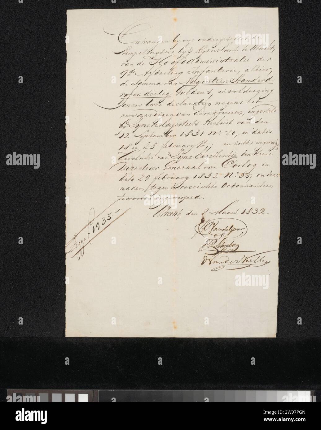 Receipt for Pieter Wautier van de Goor, Johannes Petrus Schouberg and ...