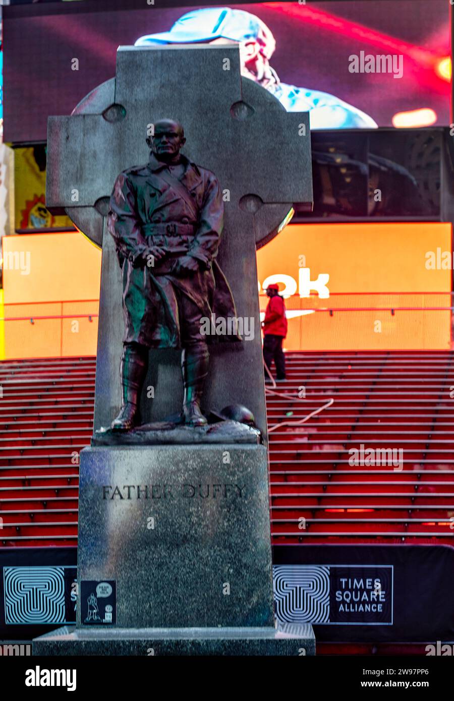 New York, USA; June 1, 2023: The red staircase statue in Times Square ...