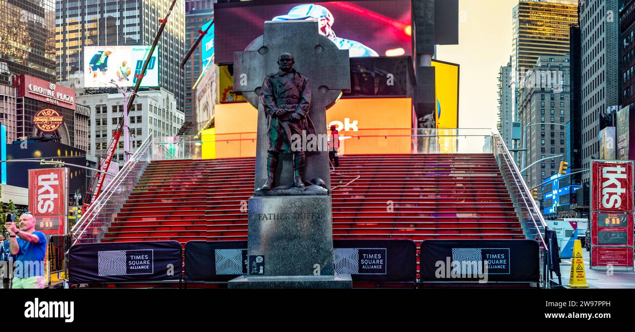 New York, USA; June 1, 2023: The red stairs of Times Square, at the ...