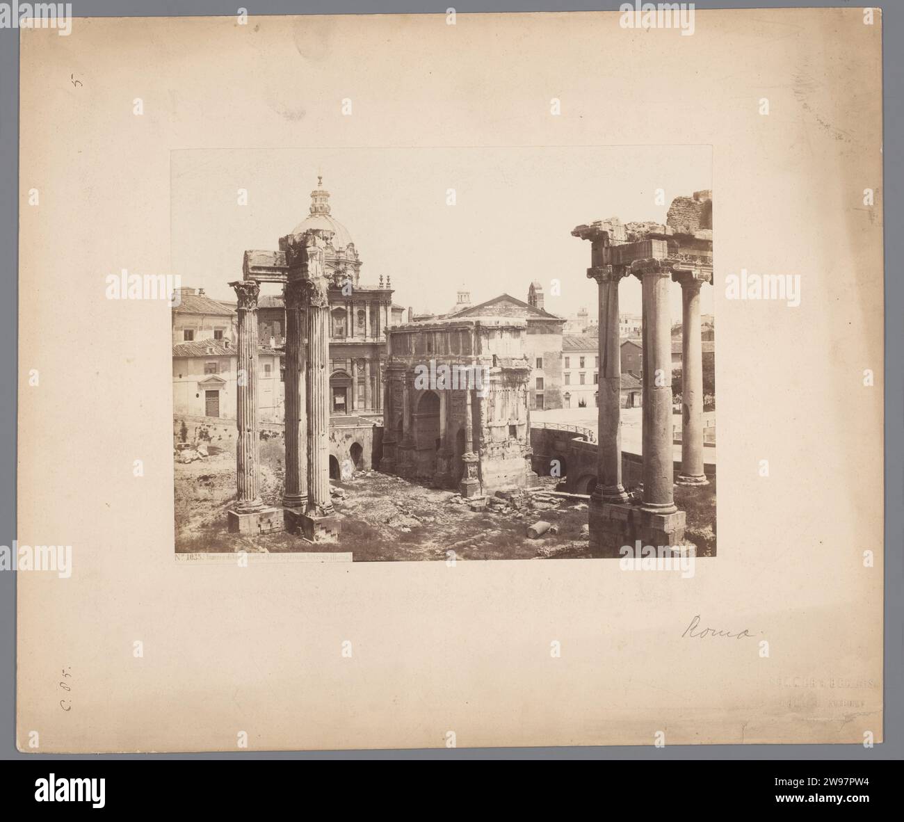 Ruin of the temple of Vespasian and the triumphal arch of Septimus ...